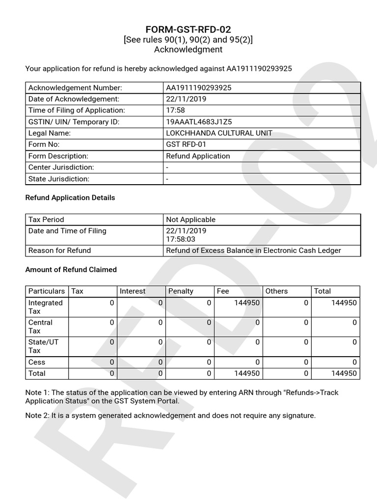 Acknowledgment RFD-02 Aa1911190293925 | PDF