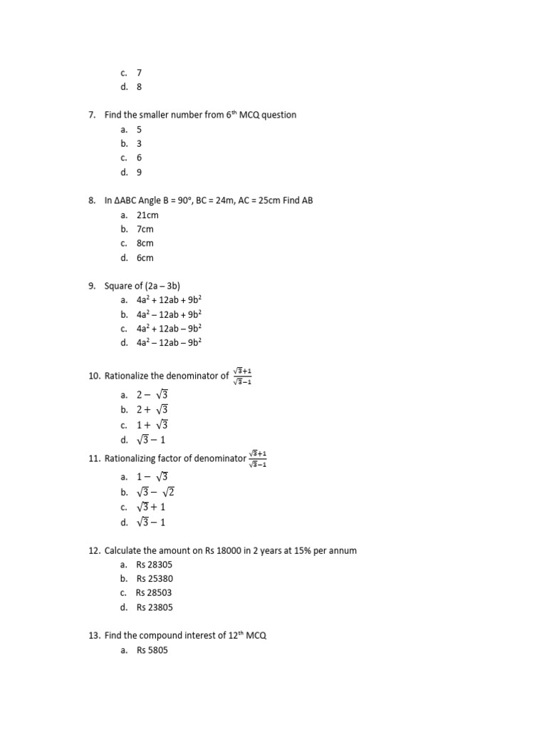 Math MCQs: Problem Solving Techniques | PDF