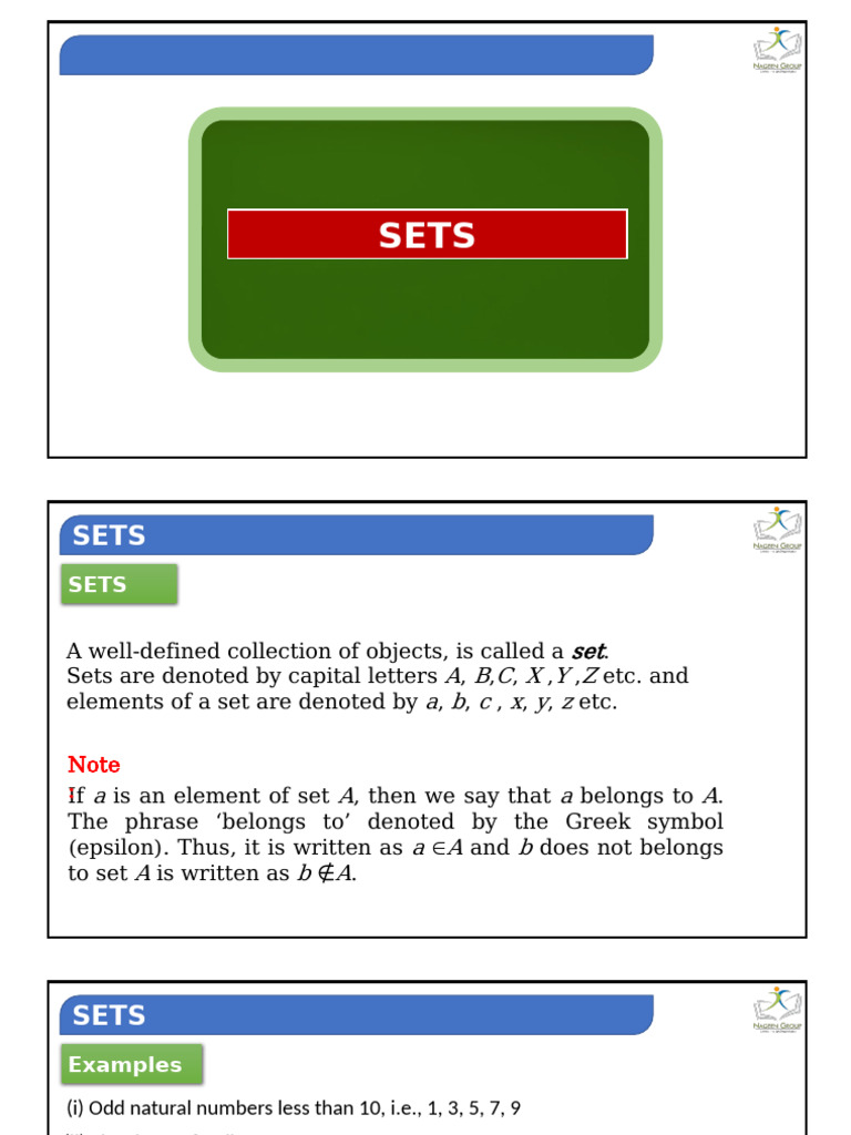 Class 11 Sets Theory Overview | PDF | Set (Mathematics) | Mathematical ...