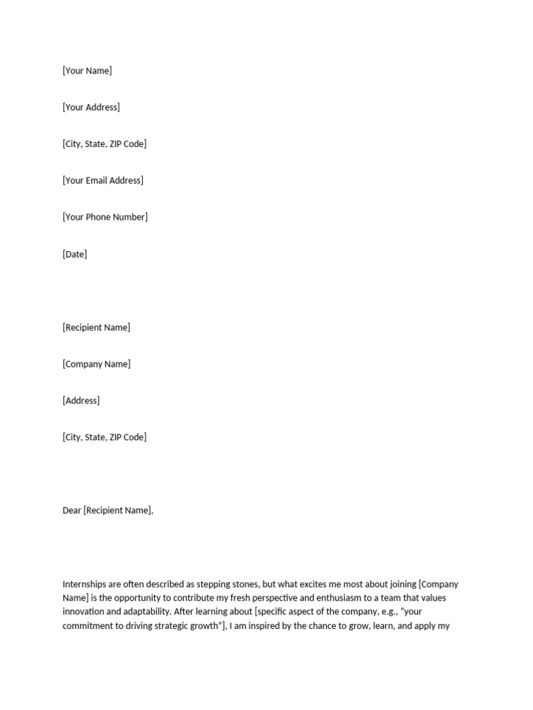 Internship Application Cover Letter | PDF