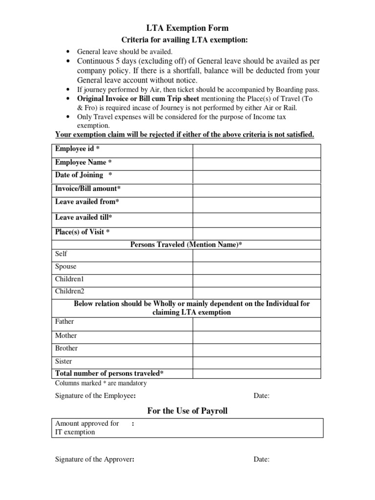 LTA Exemption Form | PDF