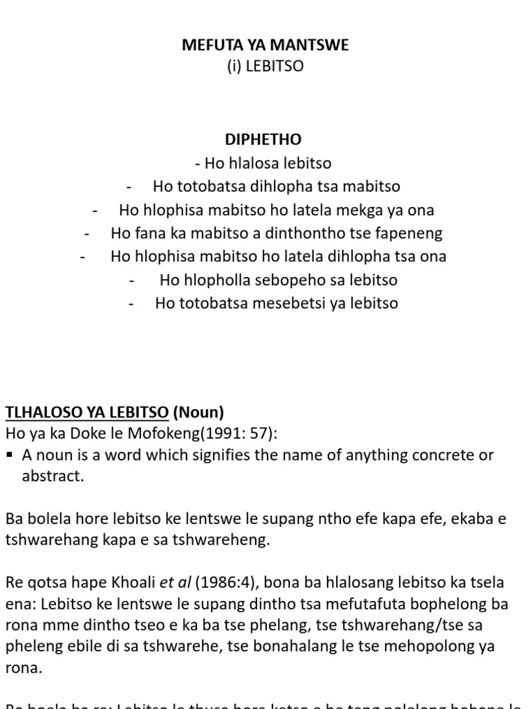 Mefuta ya Mabitso le Mesebetsi Aona | PDF