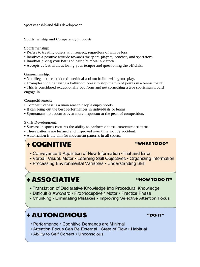 Sportsmanship and Skill Development Guide | PDF