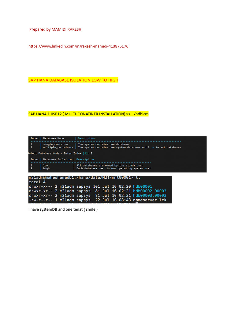 Sap Hana Database Isolation Low To High | PDF