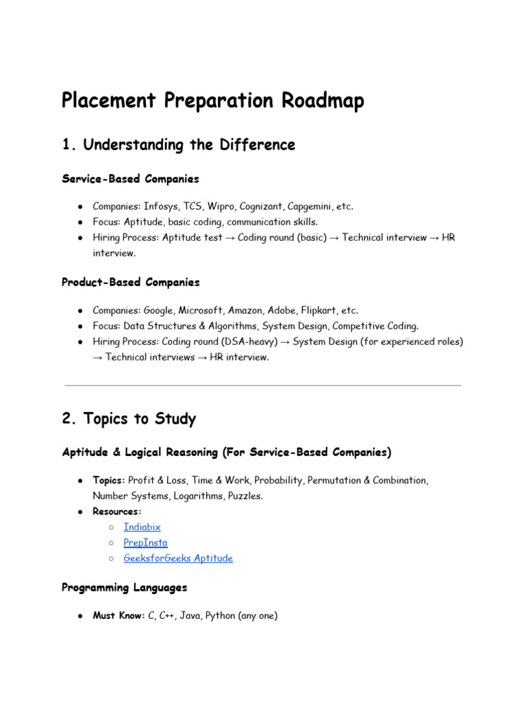 Placement(M)Preparation(P)Roadmap(N) | PDF | Software Development | Computer Science
