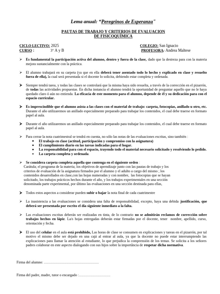 Pautas de trabajo | PDF | Salón de clases | Evaluación