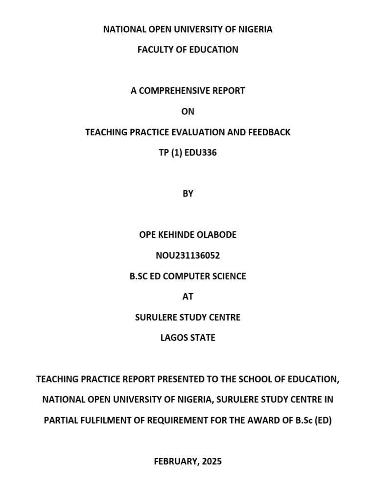 Ope Kehinde Olabode TP Report PDF | PDF | Teachers | Teacher Education