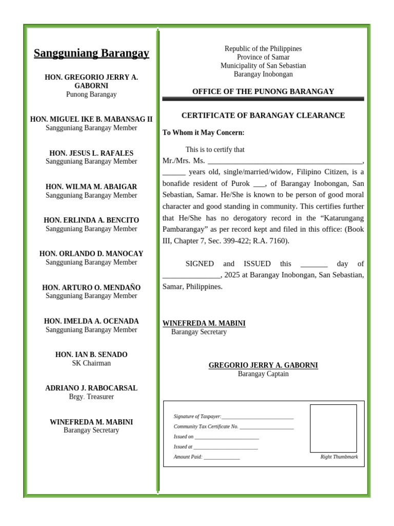 Barangay Clearance Sample | PDF