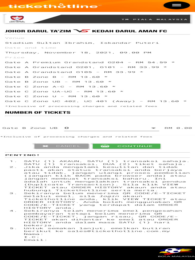 Bola Malaysia - ETicketing | PDF