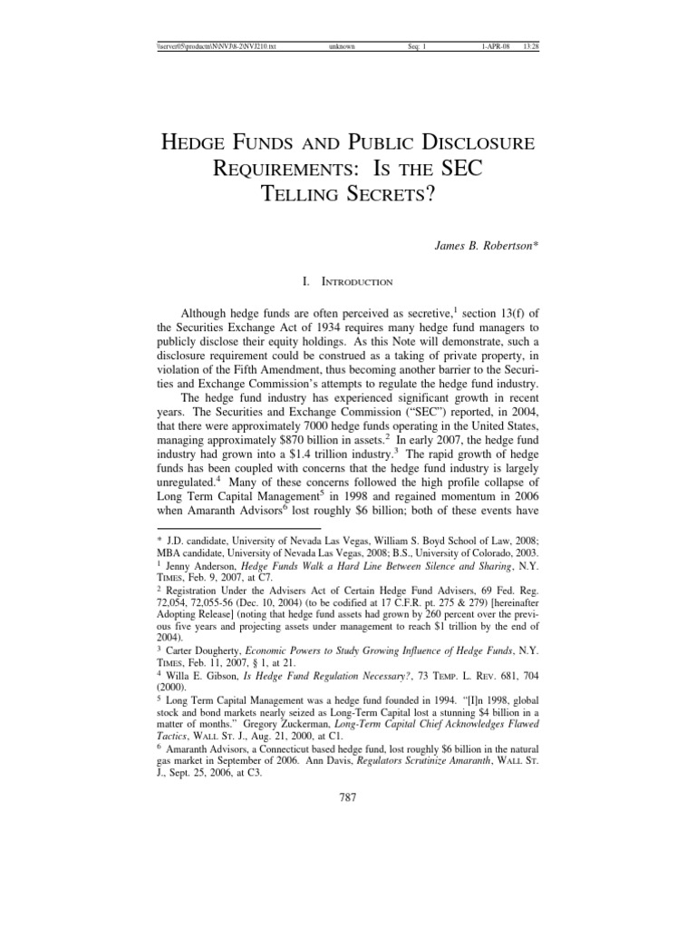 Hedge Funds and SEC Disclosure Rules | PDF | Hedge Fund | Securities ...