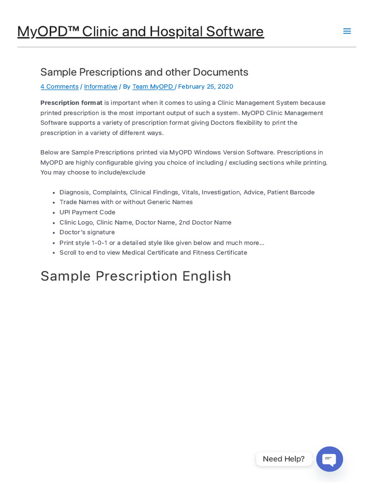 Sample Prescriptions and other Documents - MyOPD™ Clinic and Hospital Software | PDF | Medical ...
