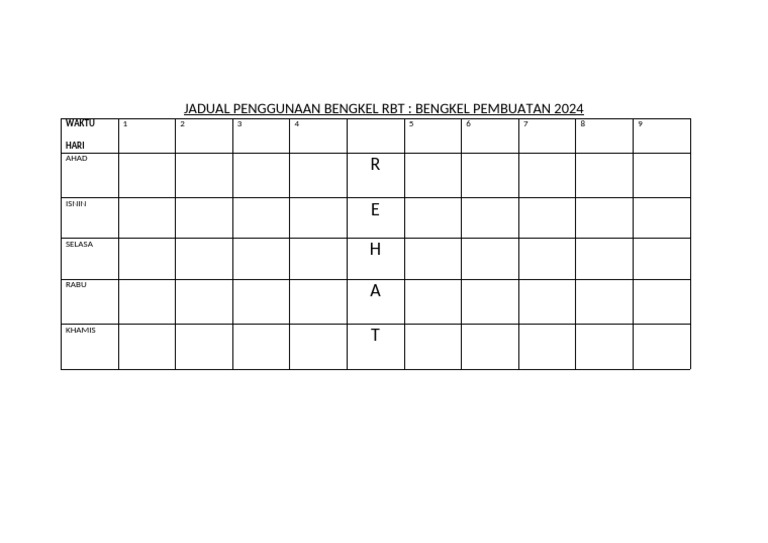 Jadual Penggunaan Bengkel Rbt | PDF