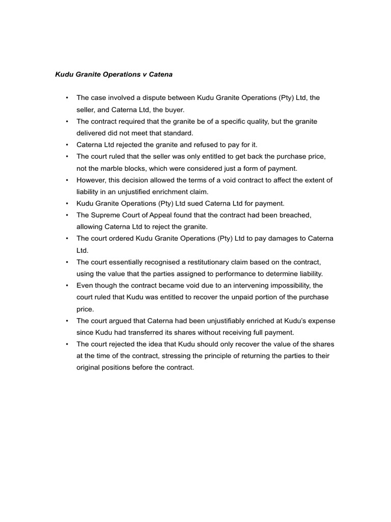 Kudu Granite v Caterna: Contract Dispute | PDF