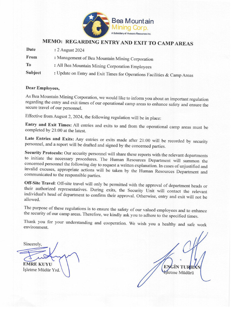 MEMO On Entry and Exit To Camping Areas - 08032024 | PDF