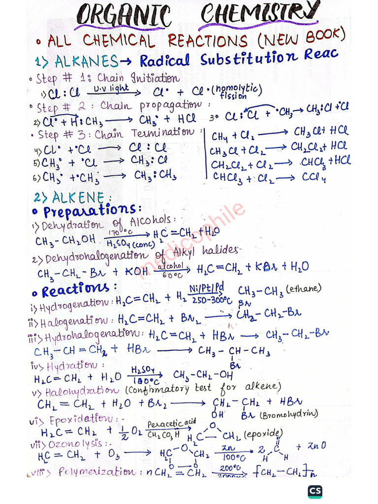 Organic Chemistry All Reactions Revision Sheet Mdcat | PDF