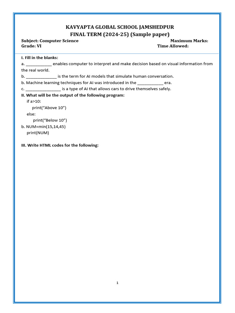 COMP VI Samplepaper | PDF