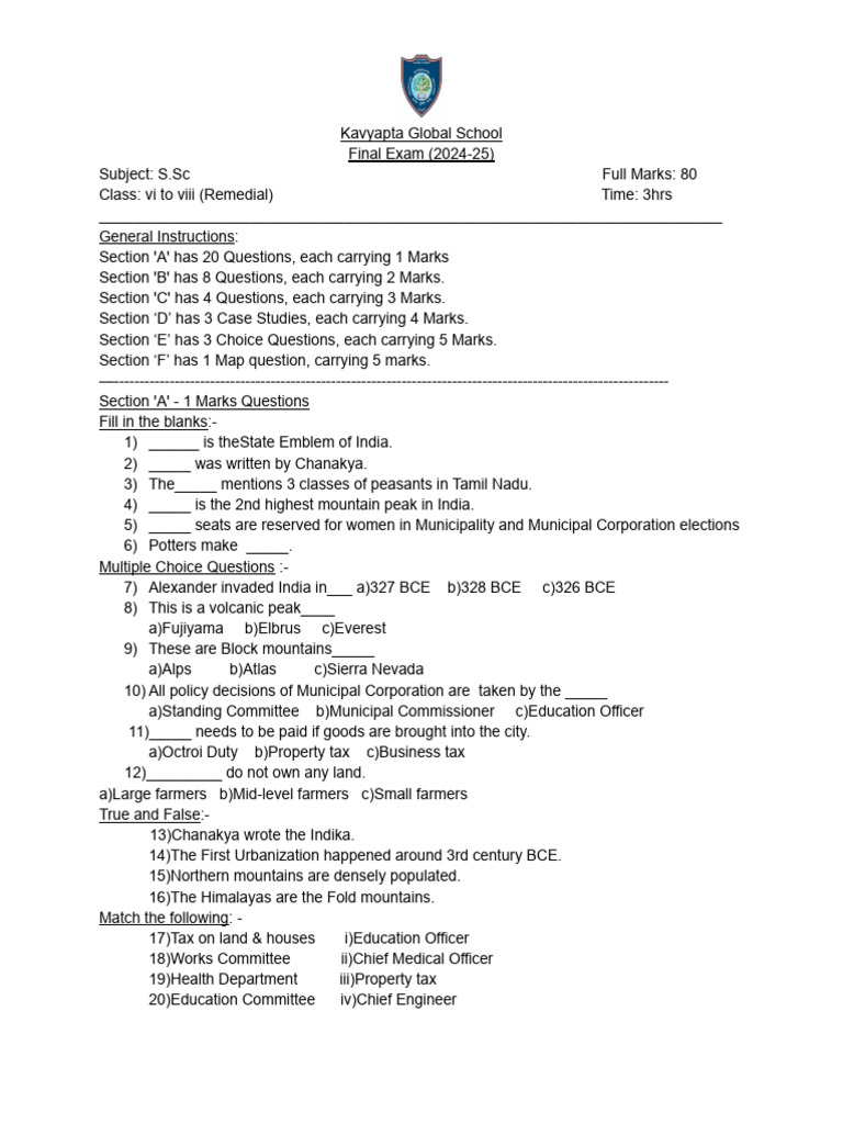 RemedialClass-S.sc Sample Paper | PDF