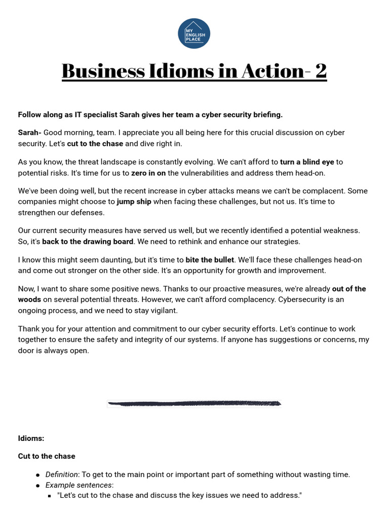 Business Idioms in Action 2 Practice | PDF | Computer Security | Security