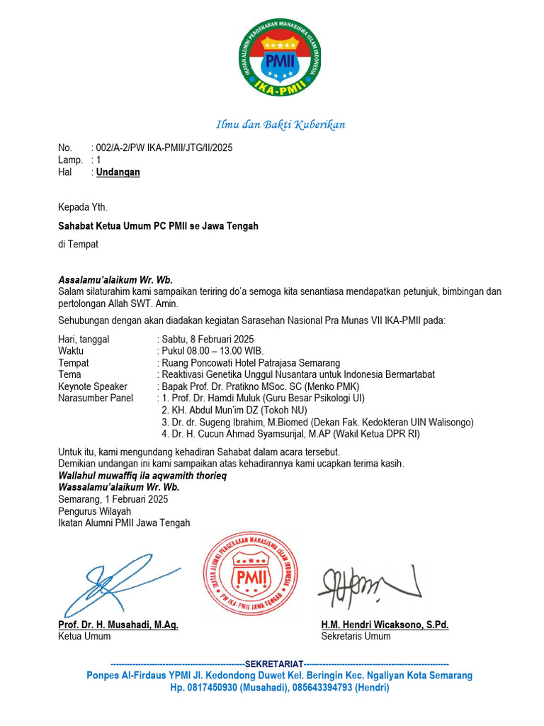 Undangan PC PMII Se Jateng | PDF