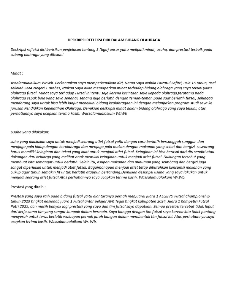 TEMPLATE DESKRIPSI REFLEKSI DIRI DALAM BIDANG OLAHRAGA (2025).docx ...