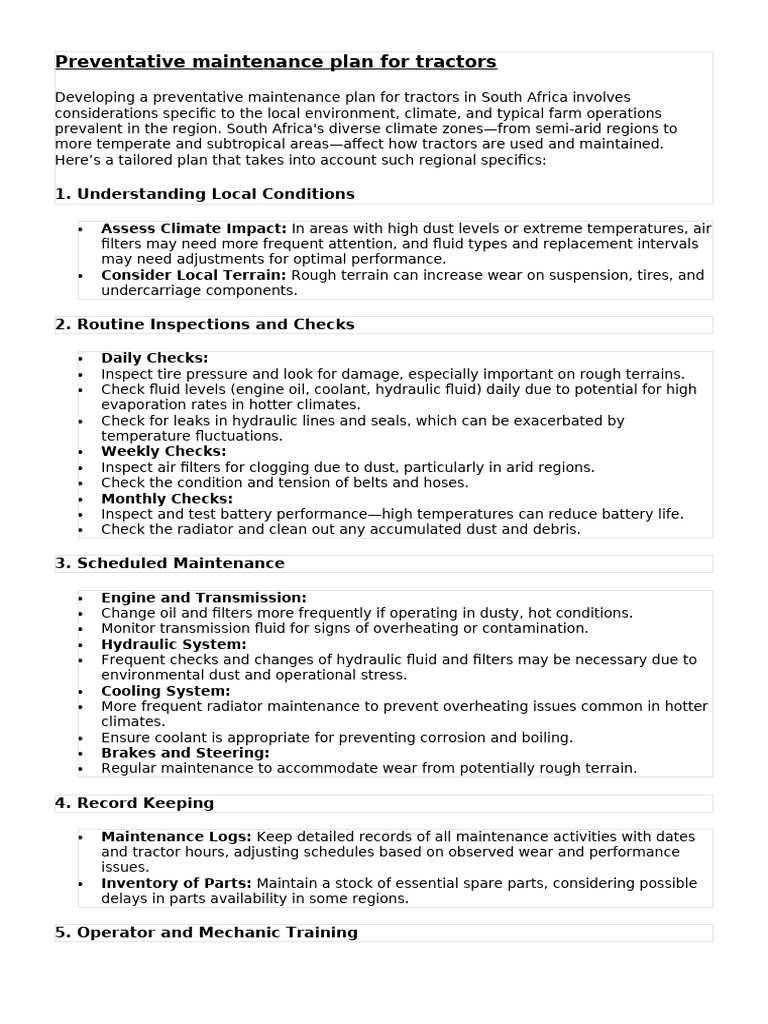 Preventative Maintenance Plan For Tractors | PDF | Tractor | Mechanical ...