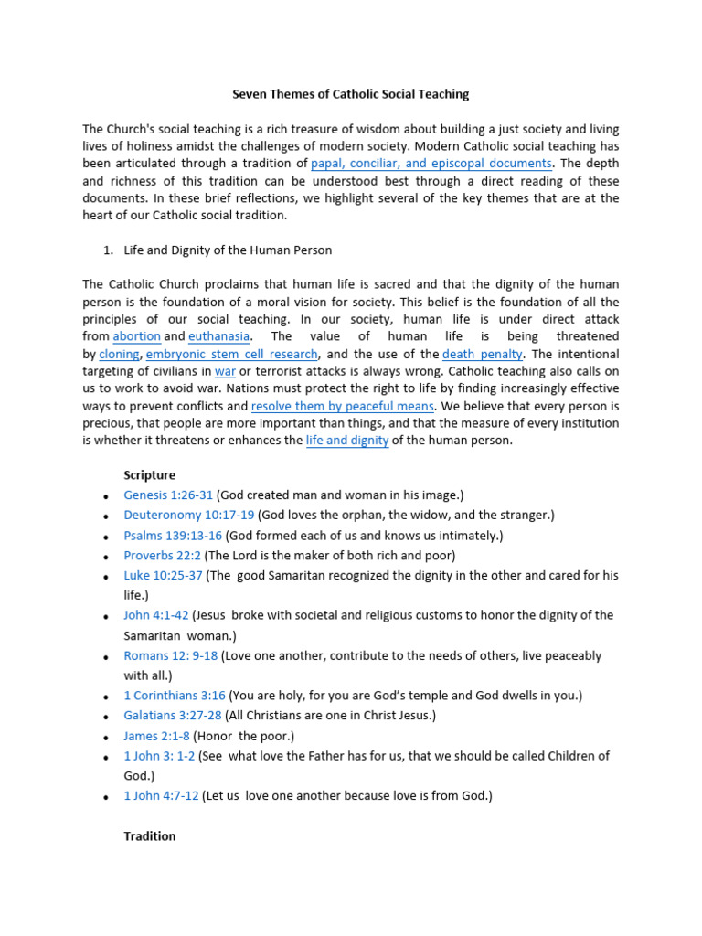 Seven Key Themes of Catholic Teaching | PDF | Catholic Social Teaching