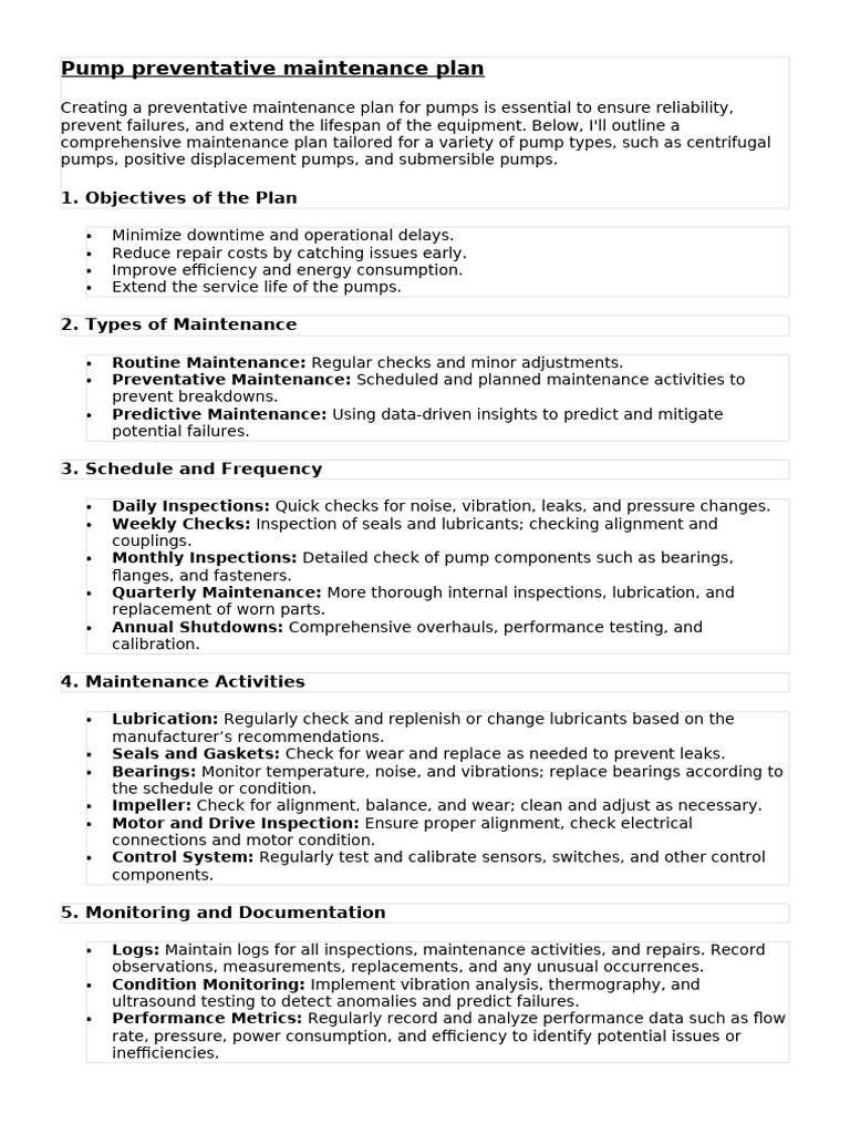 Pump Preventative Maintenance Plan | PDF | Pump | Mechanical Engineering