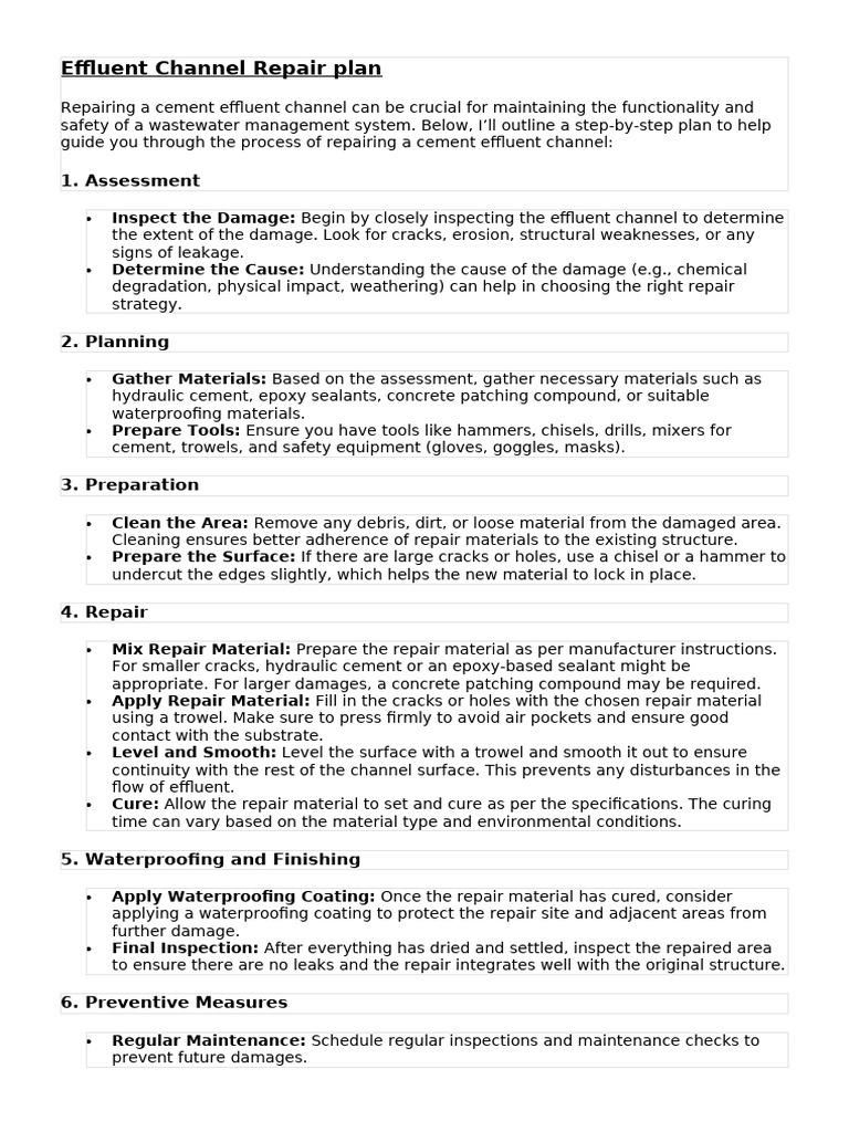 Effluent Channel Repair Plan | PDF | Concrete | Materials