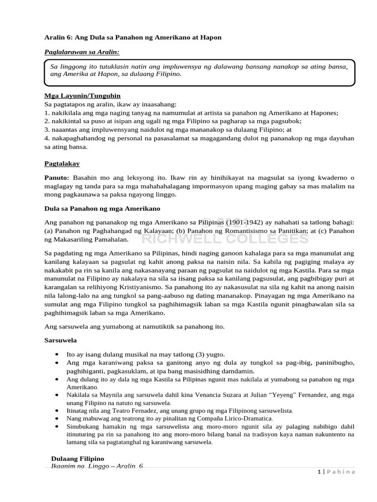 Dulaang Filipino-Week 6 | PDF