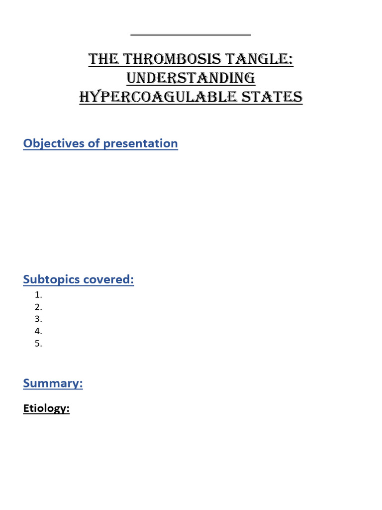 General Medicine Hypercoagulable State | PDF | Thrombosis | Coagulation
