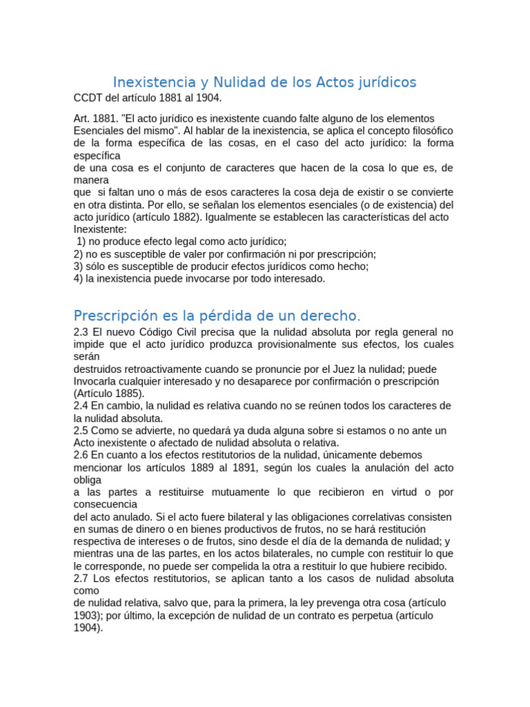 Inexistencia y Nulidad de Los Actos Jurídicos | PDF | Nulo (ley) | Justicia