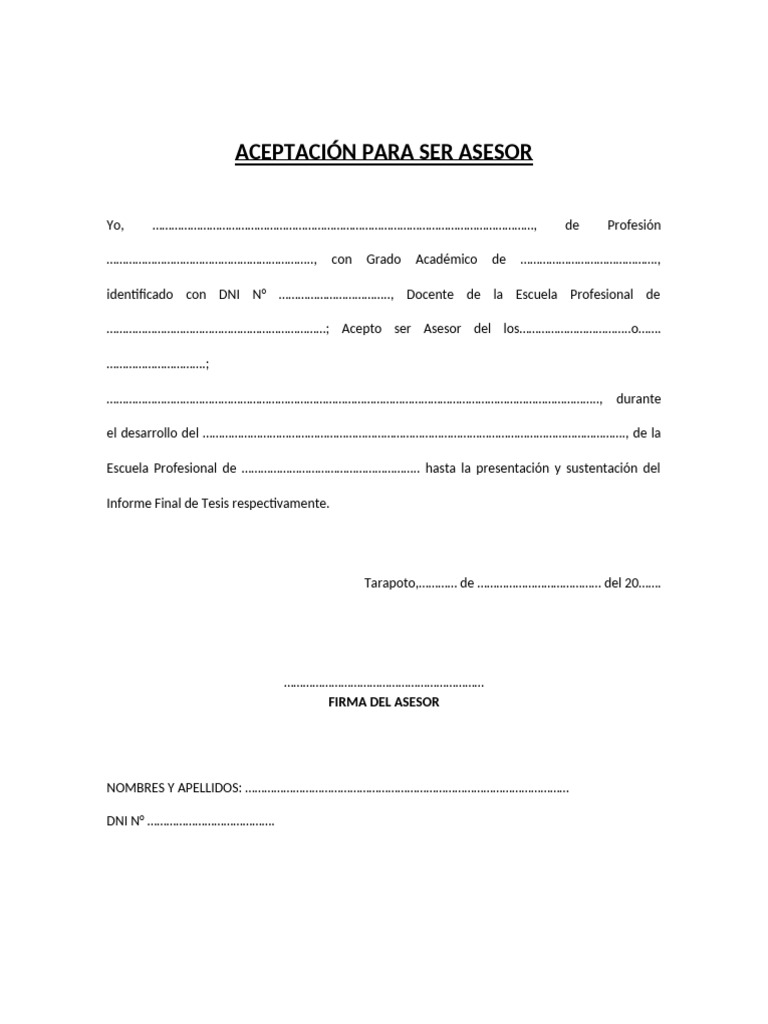 Carta de Aceptación de Asesor de Tesis | PDF