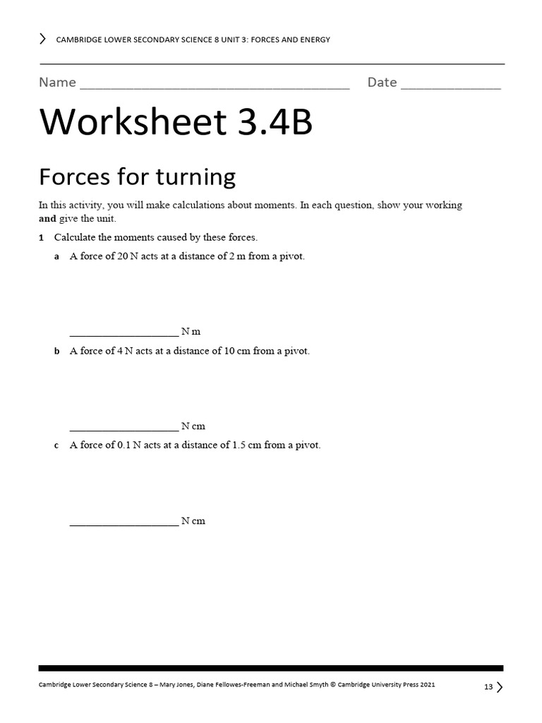 Worksheets 3.4 B Forces for turning | PDF