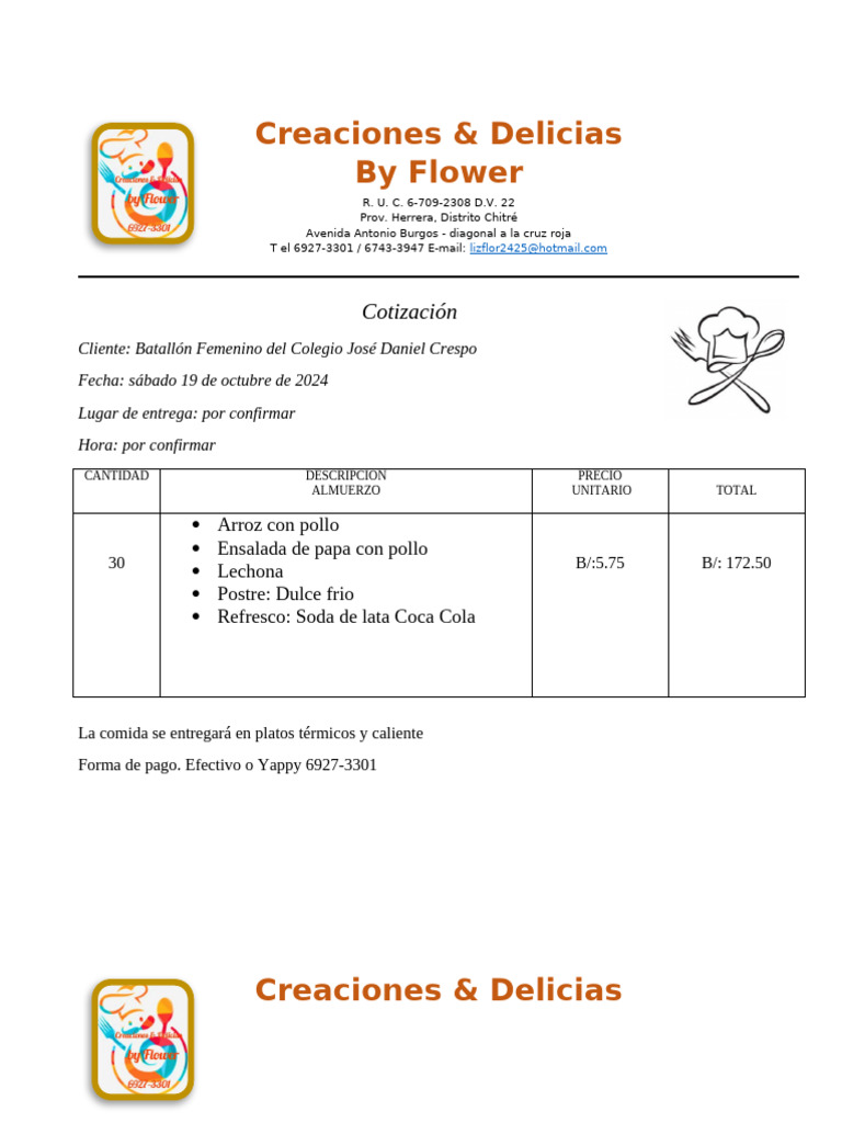 JDC Cotizacion | PDF | Cocina | Preparación de comida y bebida