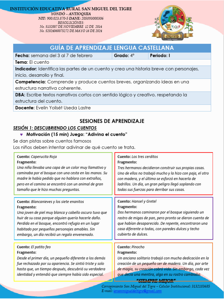 Guía de Aprendizaje: Cuentos para 4° Grado | PDF | Blanco como la nieve