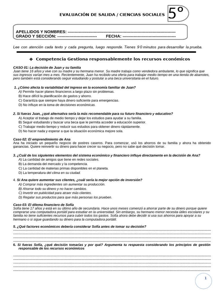 Evaluación Diagnóstica de Inicio - C3 | PDF | Presupuesto | Ciencias ...