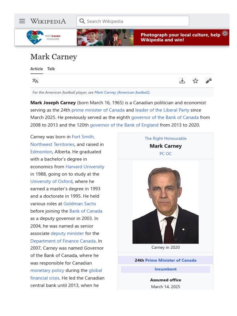 En M Wikipedia Org Wiki Mark - Carney... | PDF | Brexit | Justin Trudeau