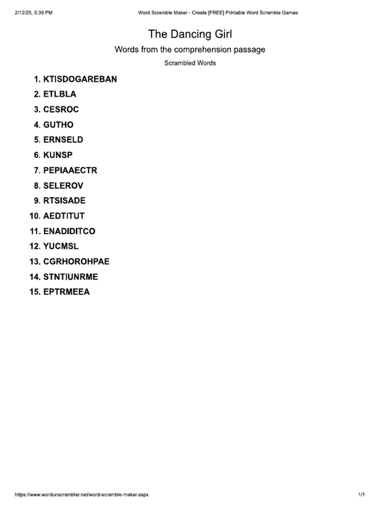 Scrambled Words For Word List 1 | PDF