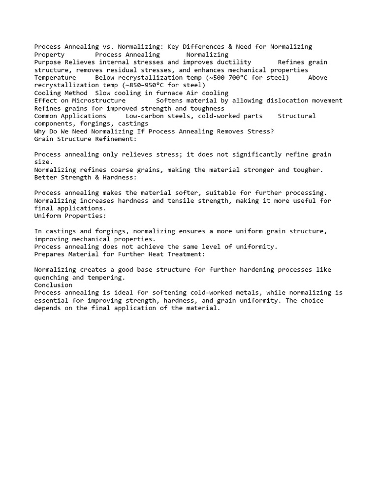 Process Annealing vs. Normalizing | PDF