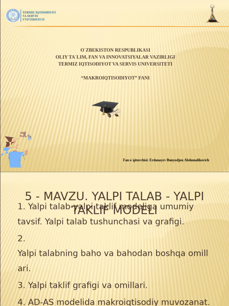 5 - Mavzu. Yalpi Talab - Yalpi Taklif Modeli | PDF