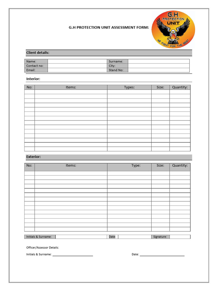 G.H. Protection Unit Assessment Form | PDF