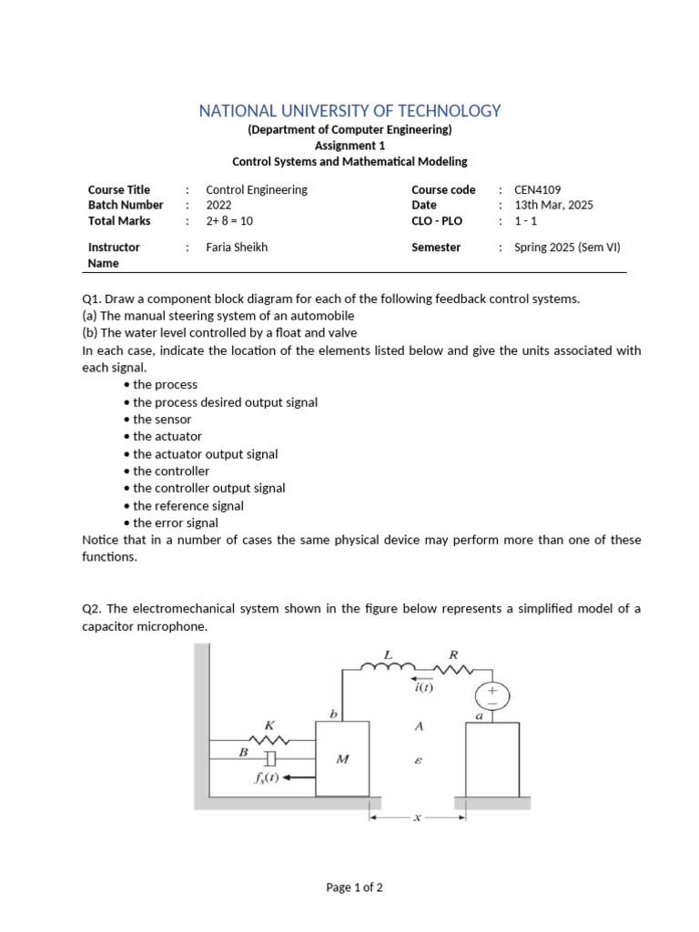 Shajar Abbas - Assignment 1 | PDF | Capacitor | Microphone