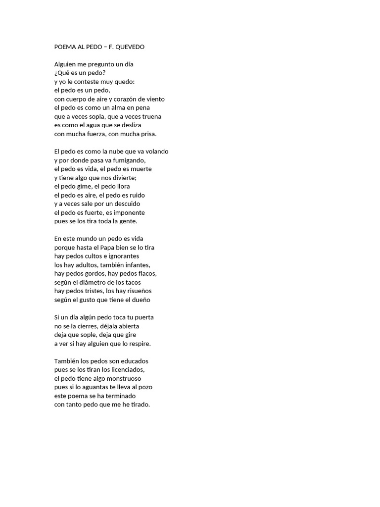 Poema humorístico sobre el pedo | PDF