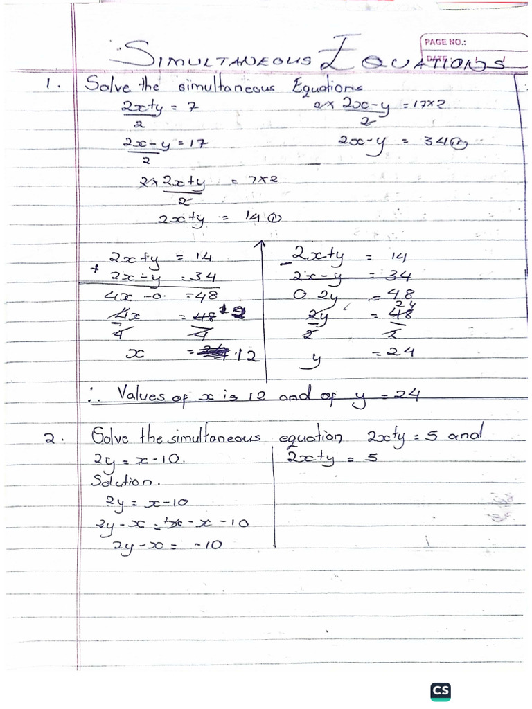 Answers To Simultaneous Equations | PDF