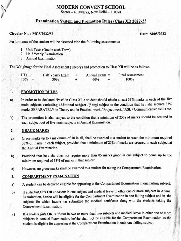Class XI - Promotion Policy | PDF