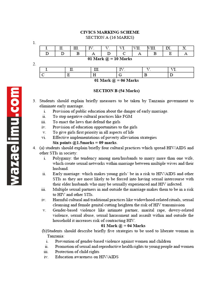 CIVICS MS - WazaElimu.com | PDF | Sexually Transmitted Infection | Violence