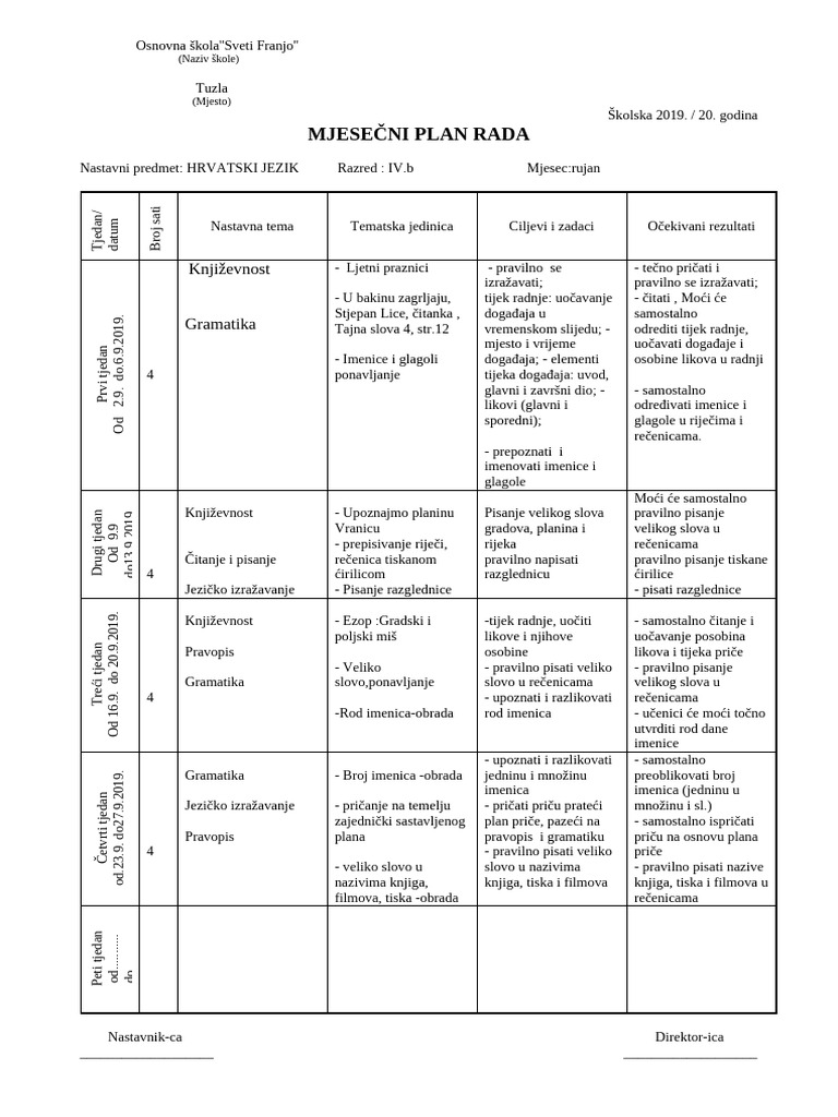 Mjesečni Planovi-Rujan | PDF