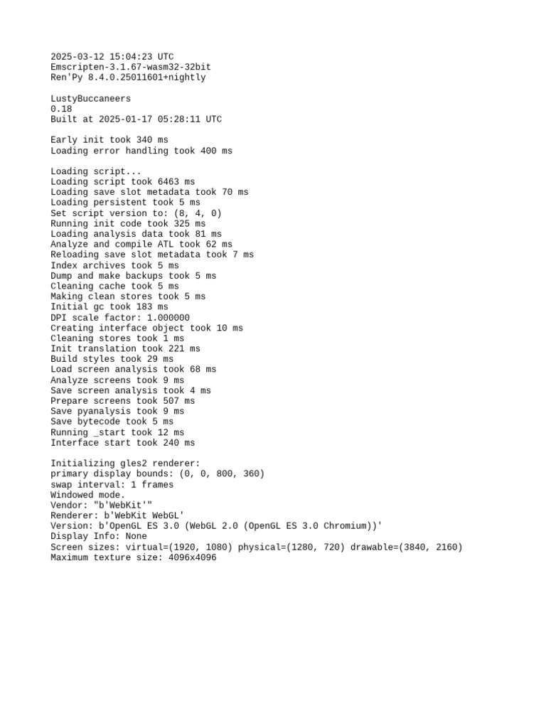 LustyBuccaneers Game Initialization Log | PDF