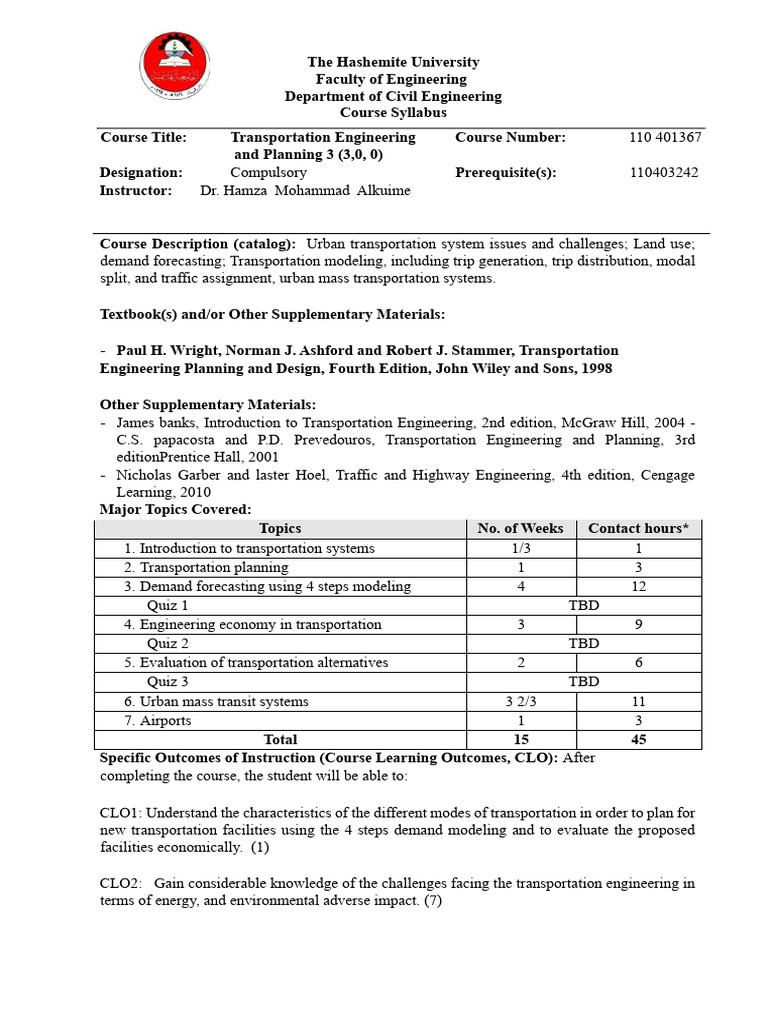 0 - Transportation Syllabus ABET | PDF | Engineering | Knowledge