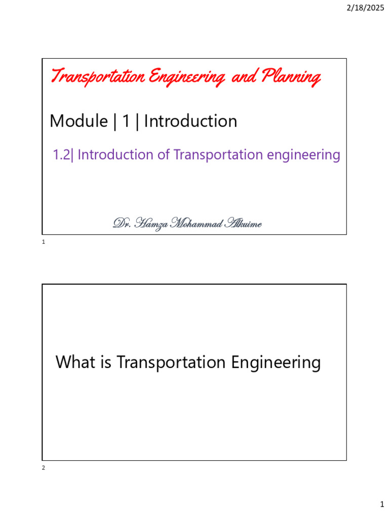 1.2 - Introduction of Transportation Engineering | PDF | Transport | Transportation Engineering